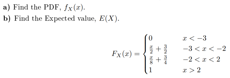 Solved a) Find the PDF, fx(x). b) Find the Expected value, | Chegg.com