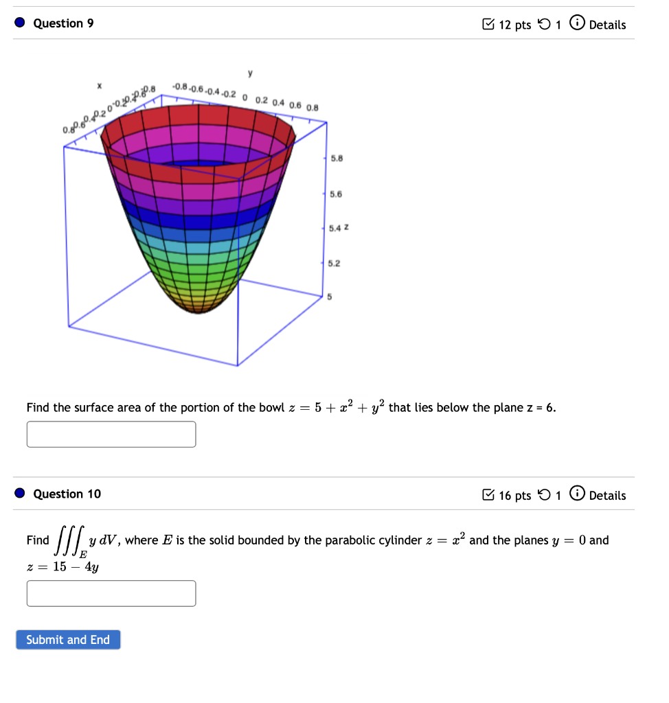 Solved Find the surface area of the portion of the bowl | Chegg.com