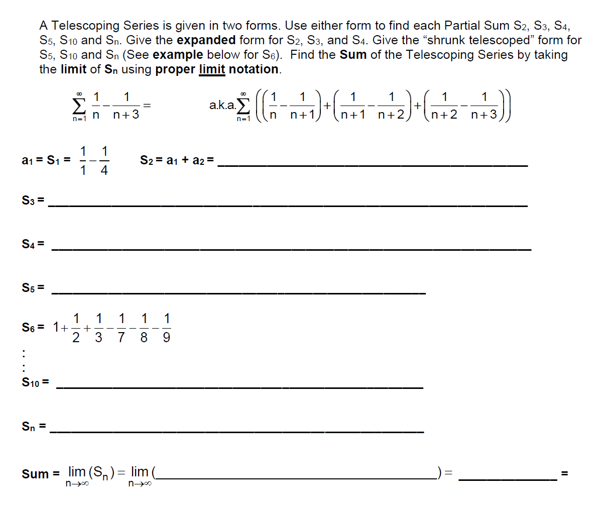 Solved A Telescoping Series is given in two forms. Use | Chegg.com