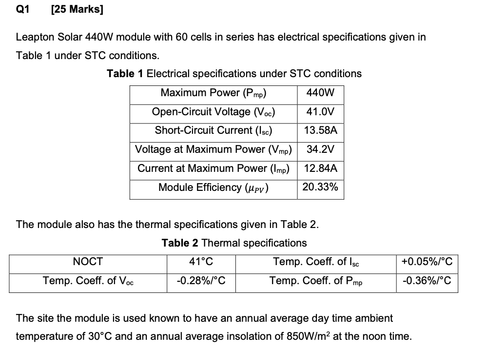 Solved Leapton Solar 440 W module with 60 cells in series | Chegg.com