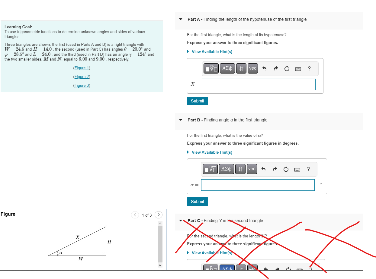 Solved Part A - Finding the length of the hypotenuse of the | Chegg.com