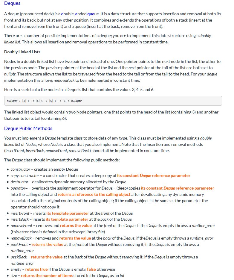 Solved Deques A deque (pronounced deck) is a double-ended | Chegg.com