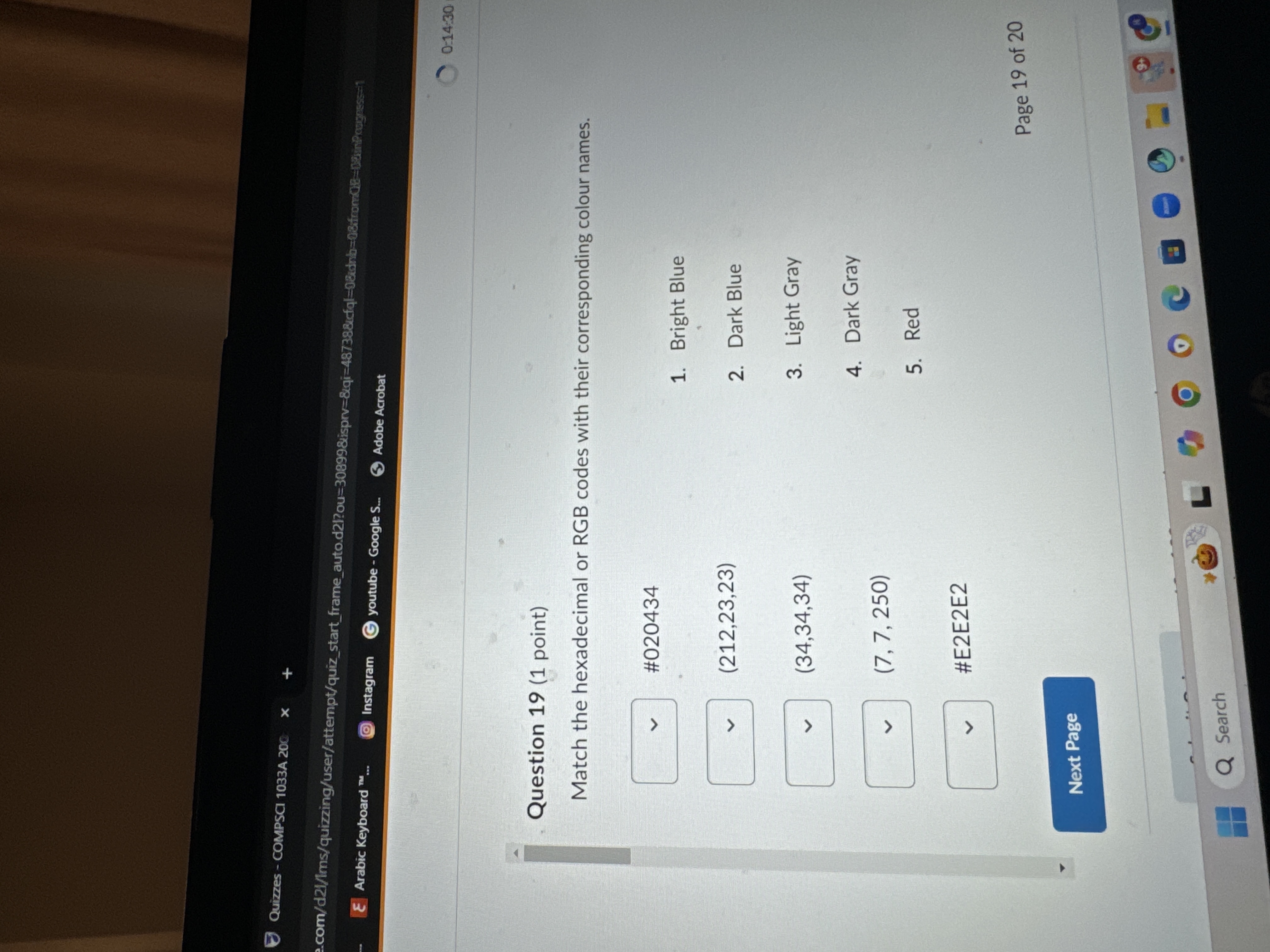 Solved Question 19 (1 ﻿point)Match the hexadecimal or RGB | Chegg.com