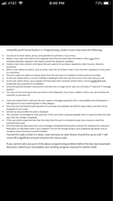 AT&T令 8:00 PM 73% Using Microsoft Visual Studio C++ | Chegg.com