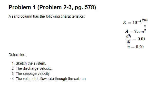 Solved A sand column has the following characteristics: | Chegg.com