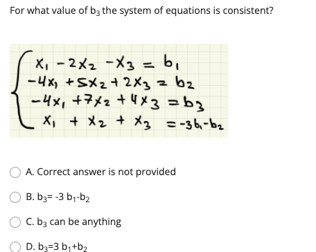 Solved For what value of b3 the system of equations is | Chegg.com