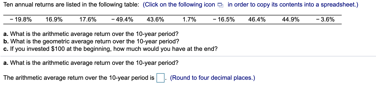 Solved Ten annual returns are listed in the following table: | Chegg.com