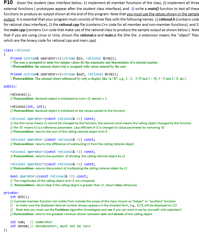 Solved P10 Given the student class interface below, 1) | Chegg.com