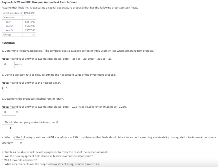 Solved Payback, NPV and IRR: Unequal Annual Net Cash Inflows | Chegg.com