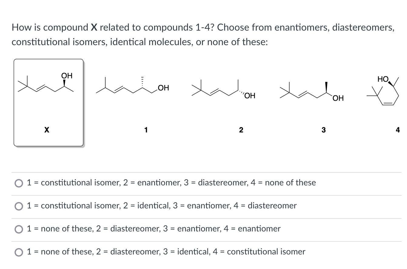 Solved How is compound X related to compounds 1-4? Choose | Chegg.com