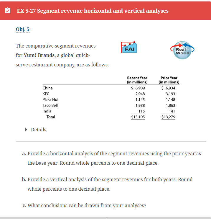 Solved EX 5-27 Segment revenue horizontal and vertical | Chegg.com
