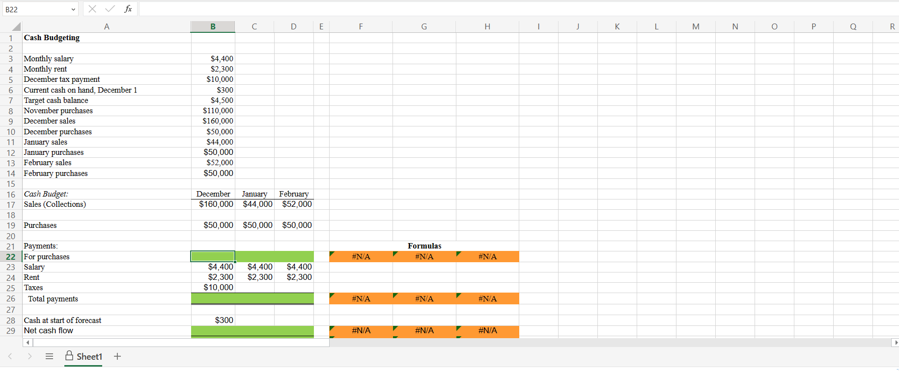 Solved Excel Online Structured Activity: Cash Budgeting | Chegg.com
