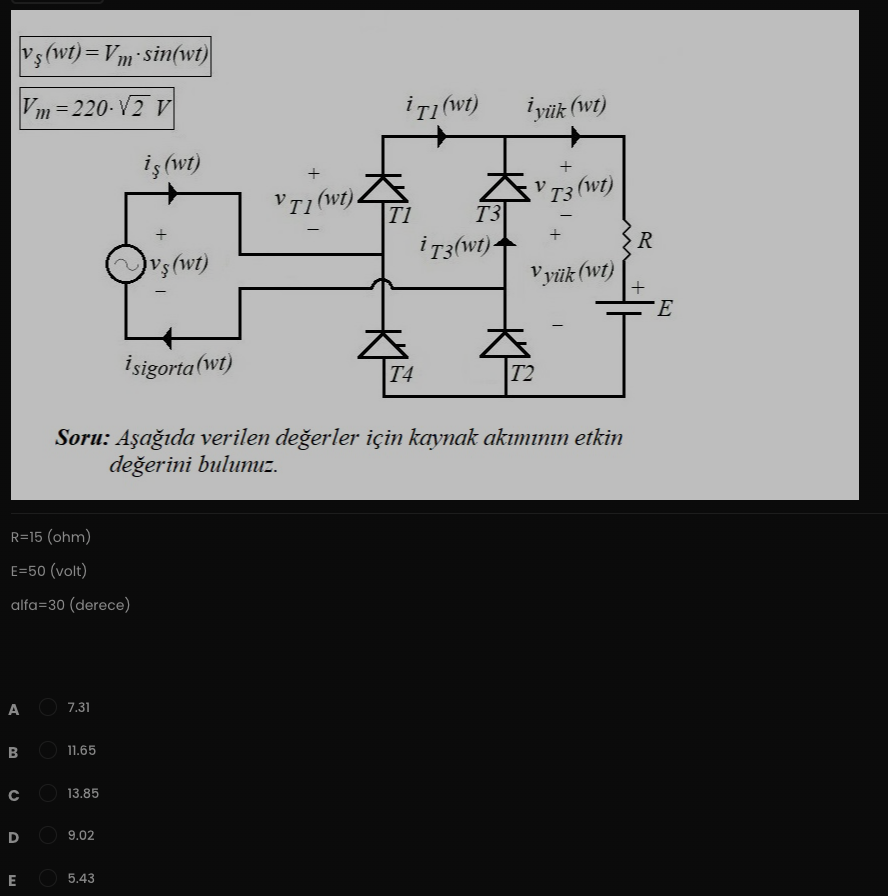vS(wt)=Vm⋅sin(wt)Vm= Soru: Aşağıda verilen değerler | Chegg.com