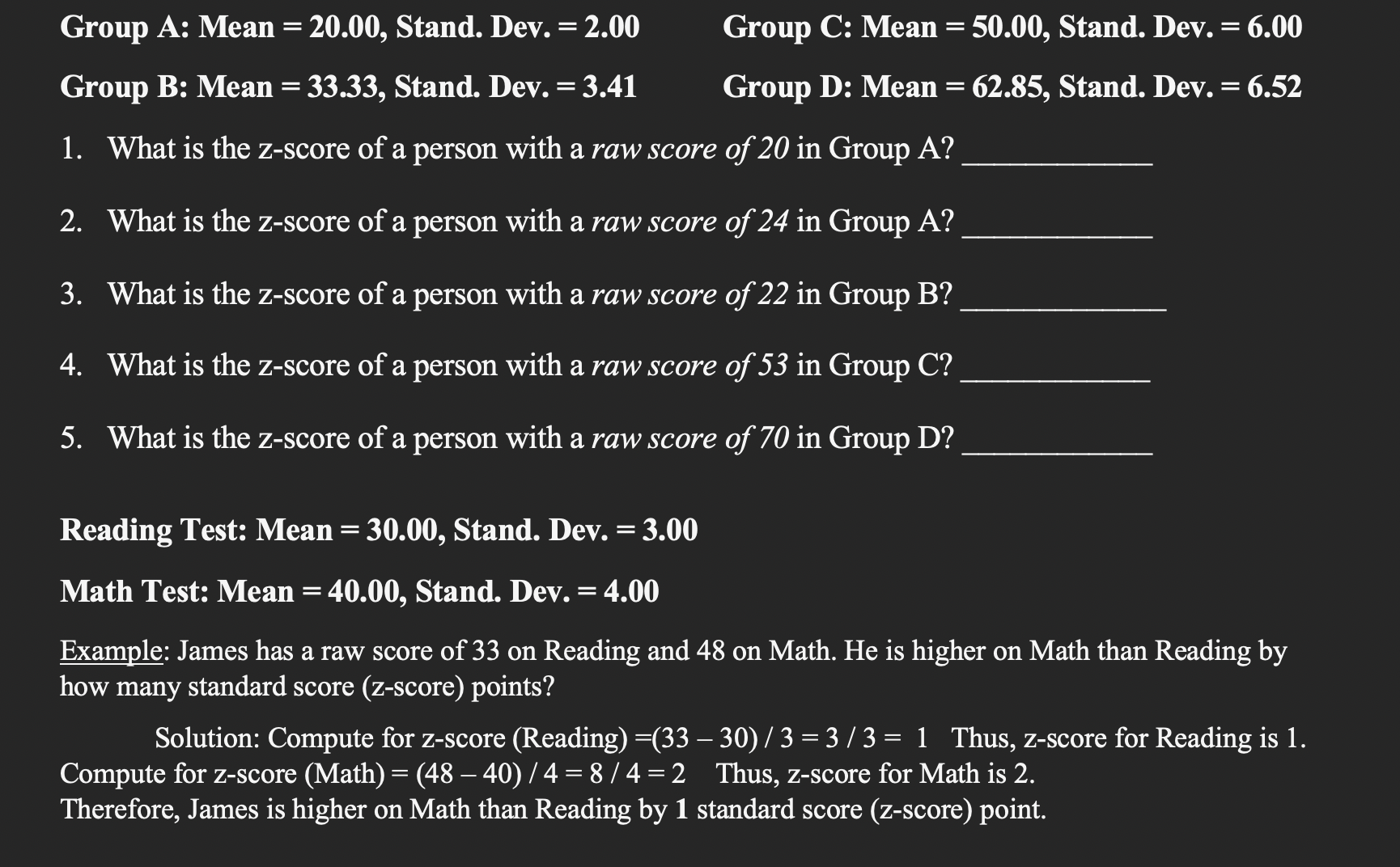 Solved Group A: Mean =20.00, Stand. Dev. =2.00 Group C: Mean | Chegg.com