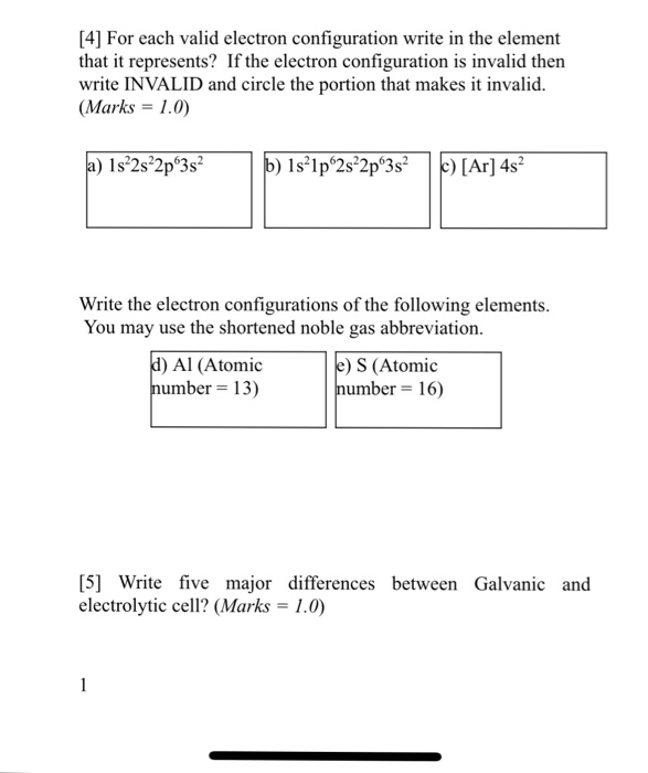 Solved 4] For each valid electron configuration write in the | Chegg.com