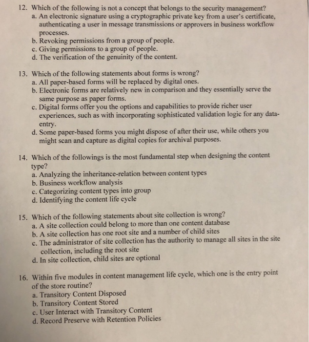Solved 12. Which of the following is not a concept that | Chegg.com