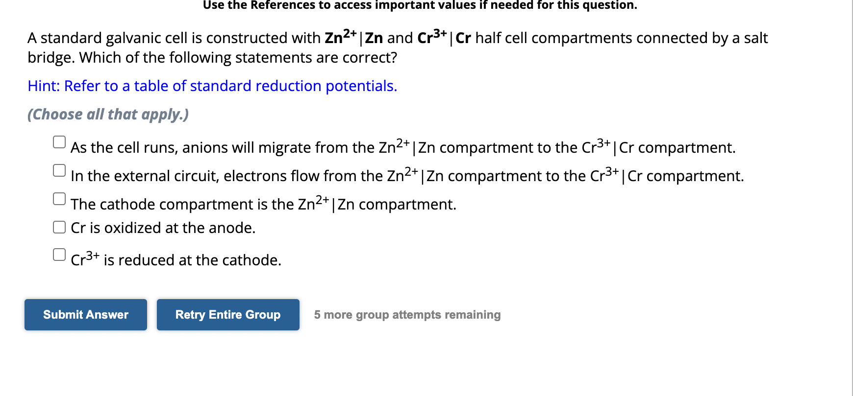 Solved A standard galvanic cell is constructed with Zn2+∣Zn | Chegg.com