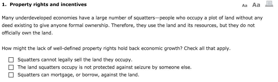 Solved 1. Property rights and incentives Аа Аа Many | Chegg.com