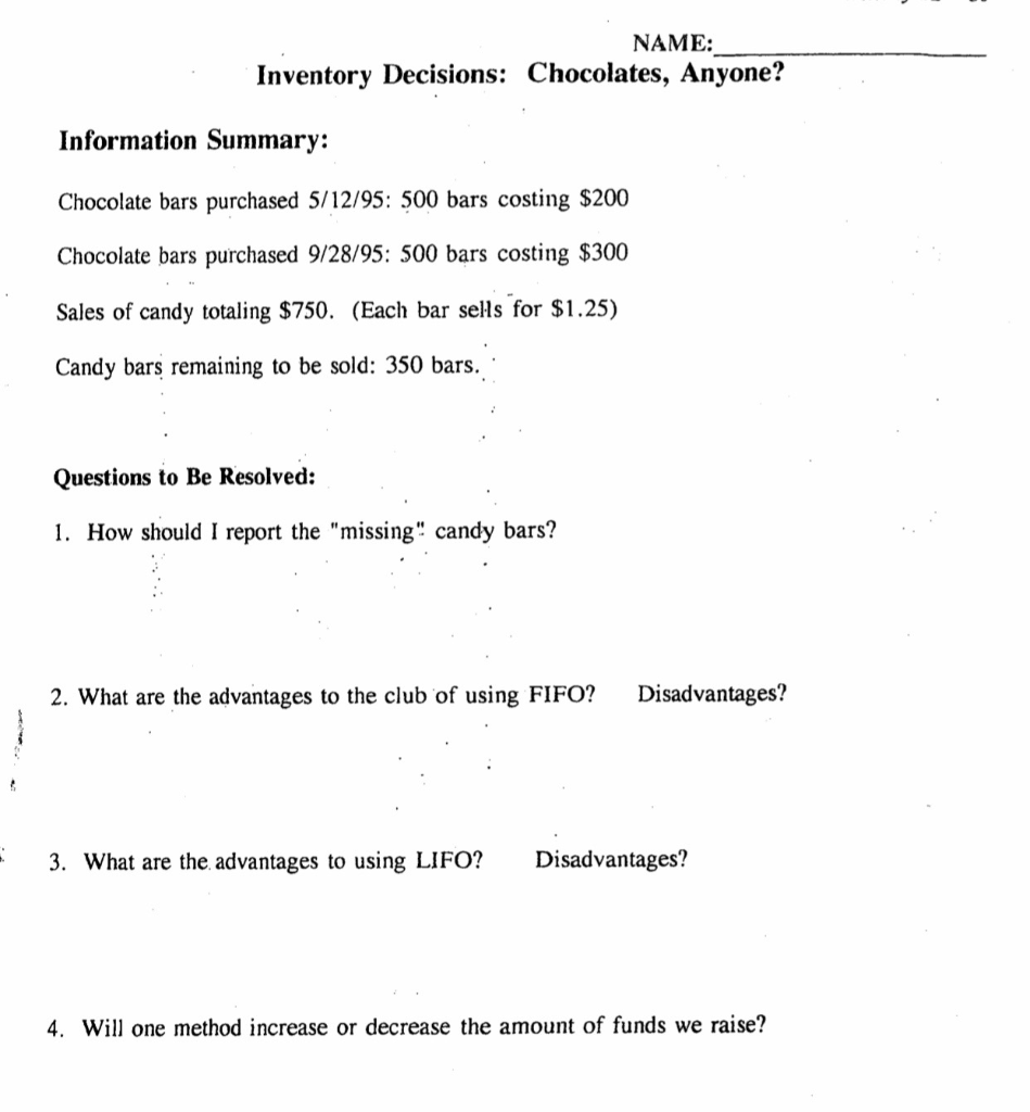 Solved Activity 12 49 Inventory Decisions: Chocolates | Chegg.com