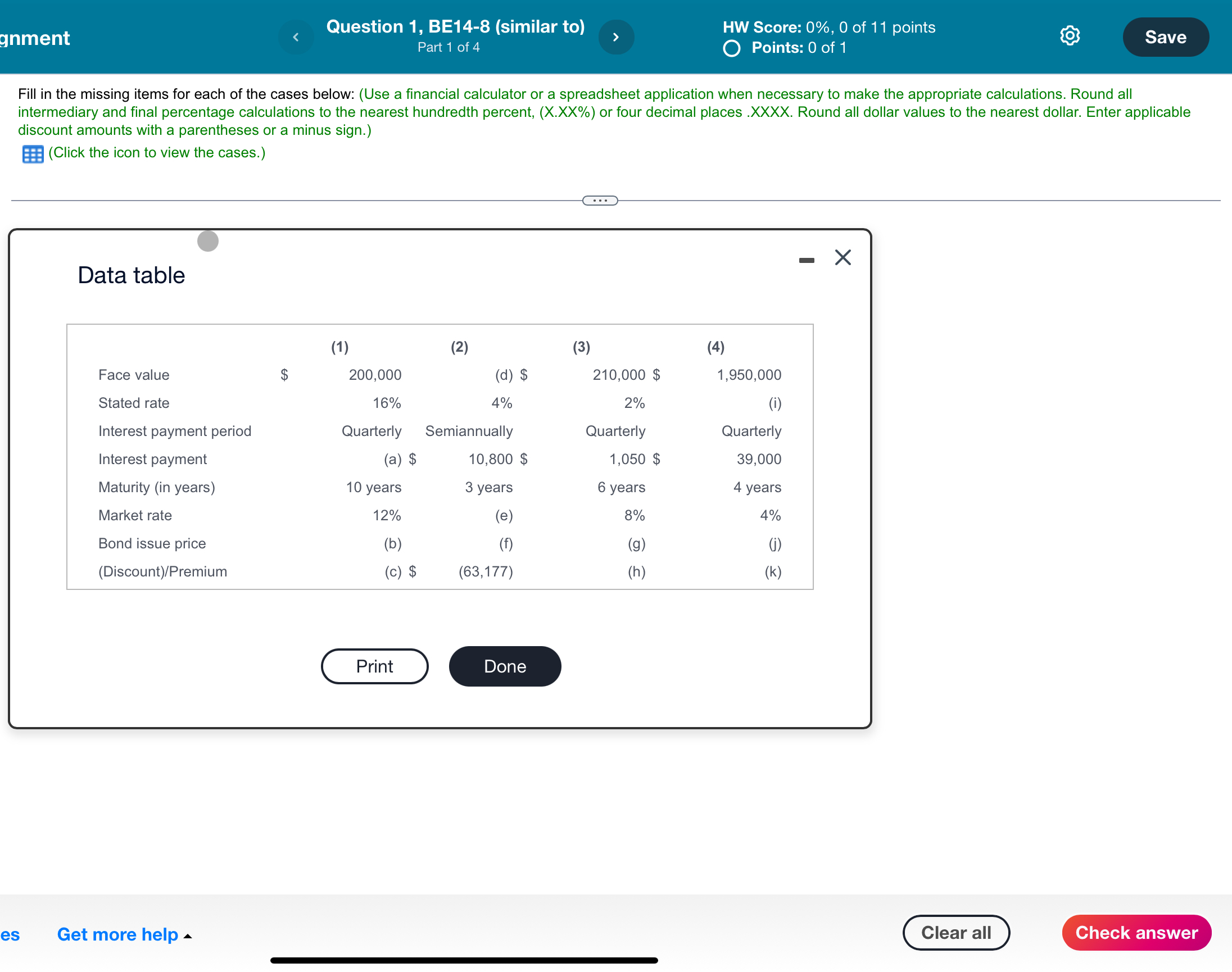 Solved Fill in the missing items for each of the cases | Chegg.com