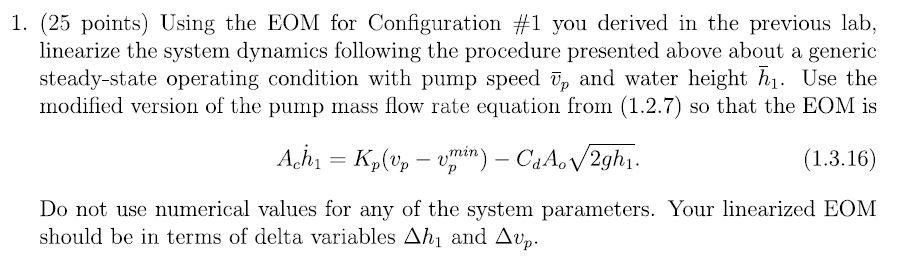 1. (25 points) Using the EOM for Configuration #1 you | Chegg.com