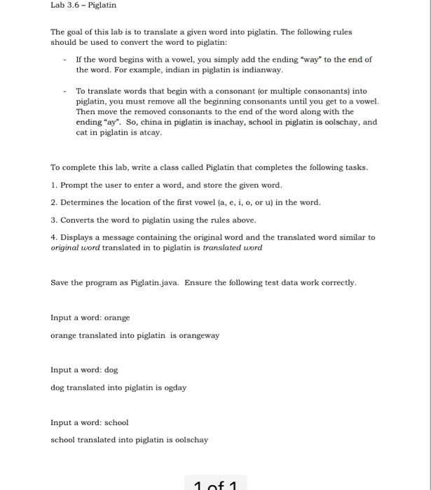Solved Lab 3.6- Piglatin The goal of this lab is to | Chegg.com
