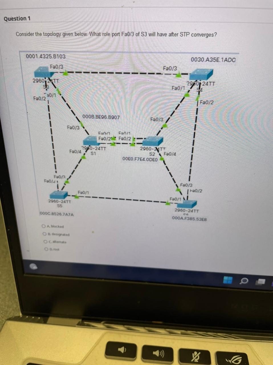 Solved Consider the topology given below. What role port | Chegg.com