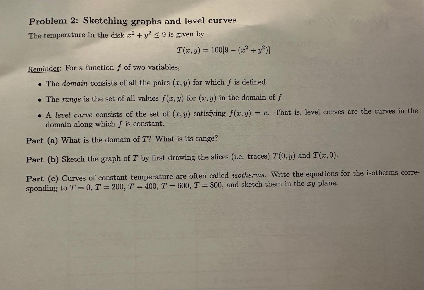 Solved Problem 2: Sketching graphs and level curves The | Chegg.com