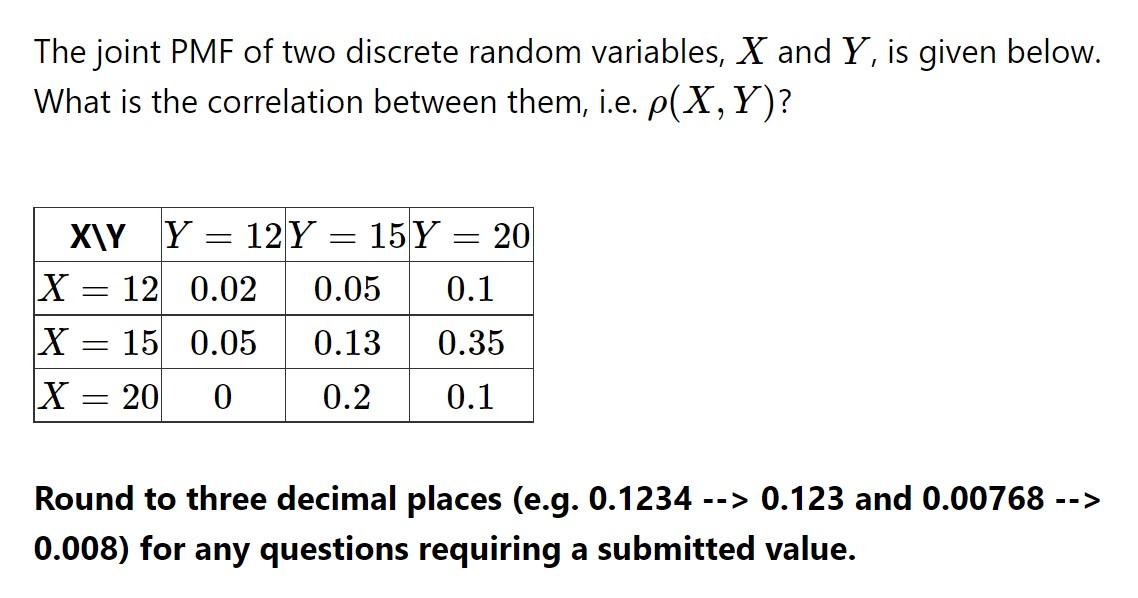 Solved The joint PMF of two discrete random variables, X and | Chegg.com