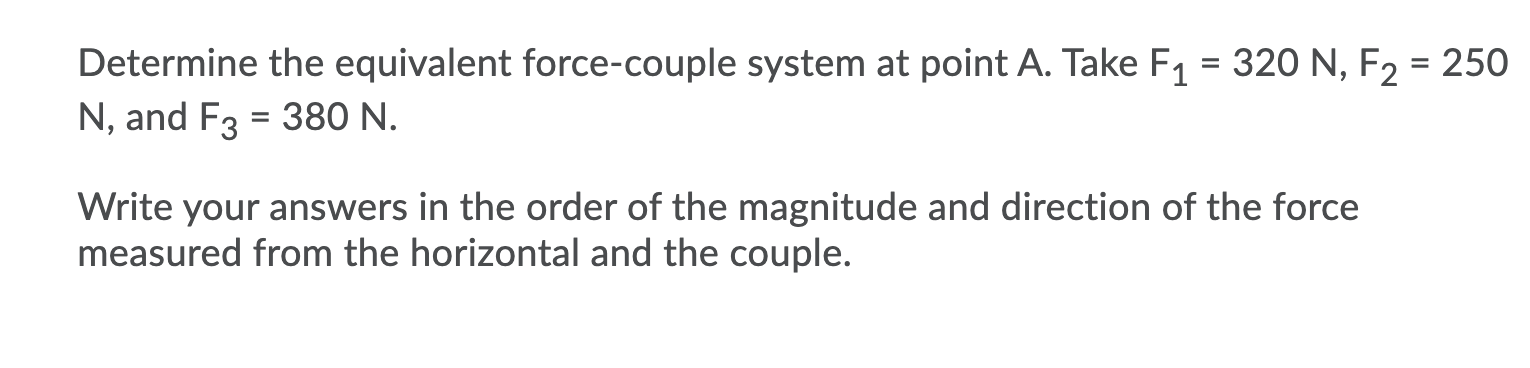 Solved Determine the equivalent force-couple system at point | Chegg.com