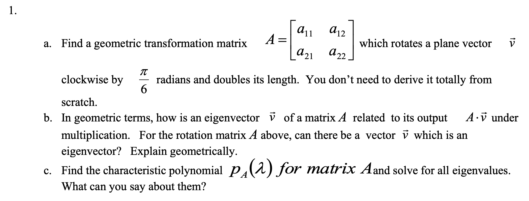 Solved 1. a. Find a geometric transformation matrix au 012 | Chegg.com