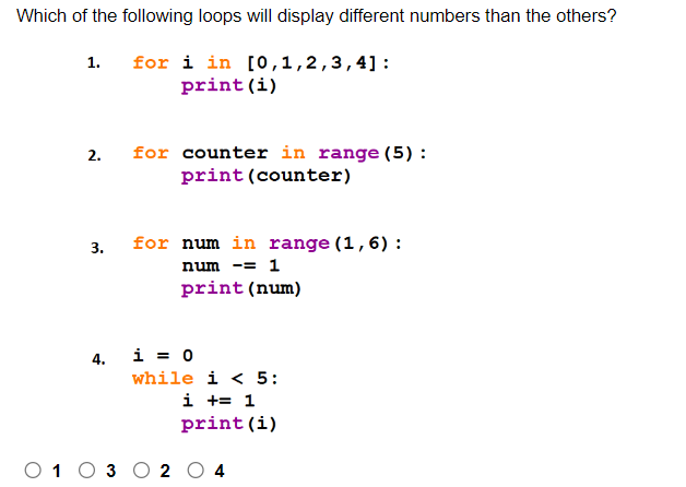 Solved ich of the following loops will display different | Chegg.com