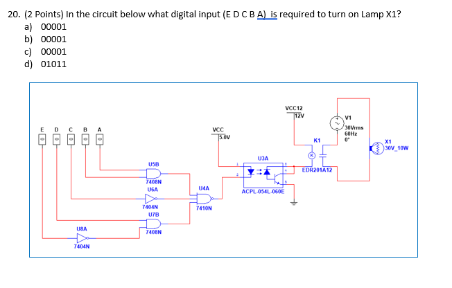 Solved 20. (2 Points) In the circuit below what digital | Chegg.com