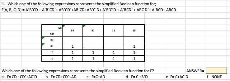 Solved 4-Using four-variable k-maps. i- Use the following | Chegg.com