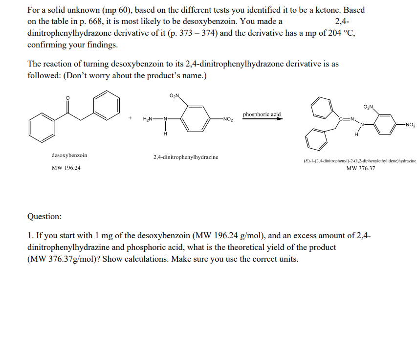 Solved For a solid unknown (mp 60), based on the different | Chegg.com