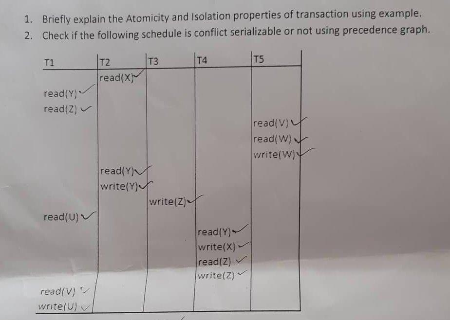 Solved 1. Briefly explain the Atomicity and Isolation | Chegg.com