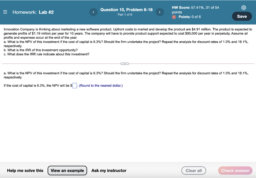 Solved = Homework: Lab #2 Question 10, Problem 8-18 Part 1 | Chegg.com