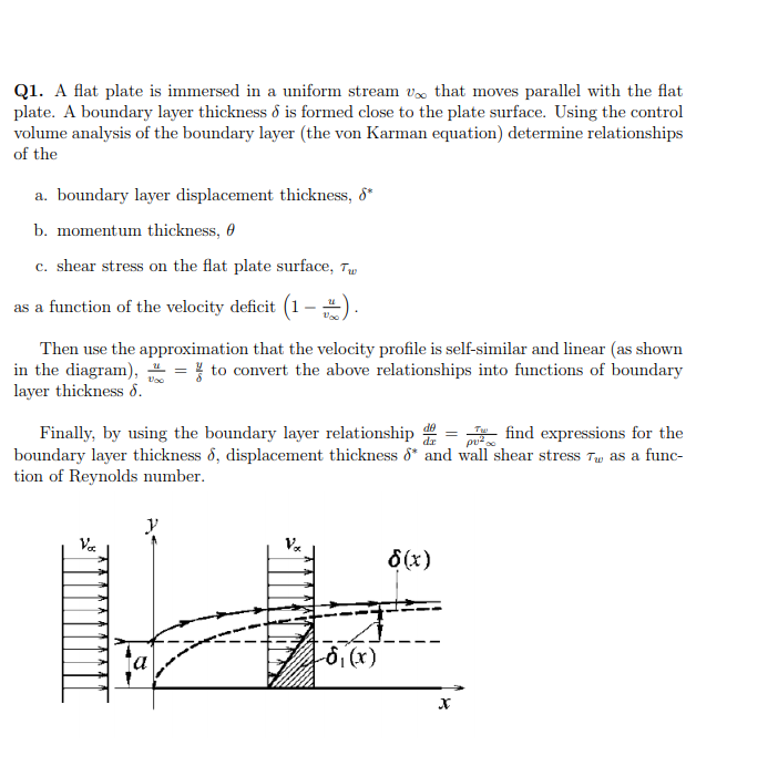 Solved Q1. A flat plate is immersed in a uniform stream voo | Chegg.com