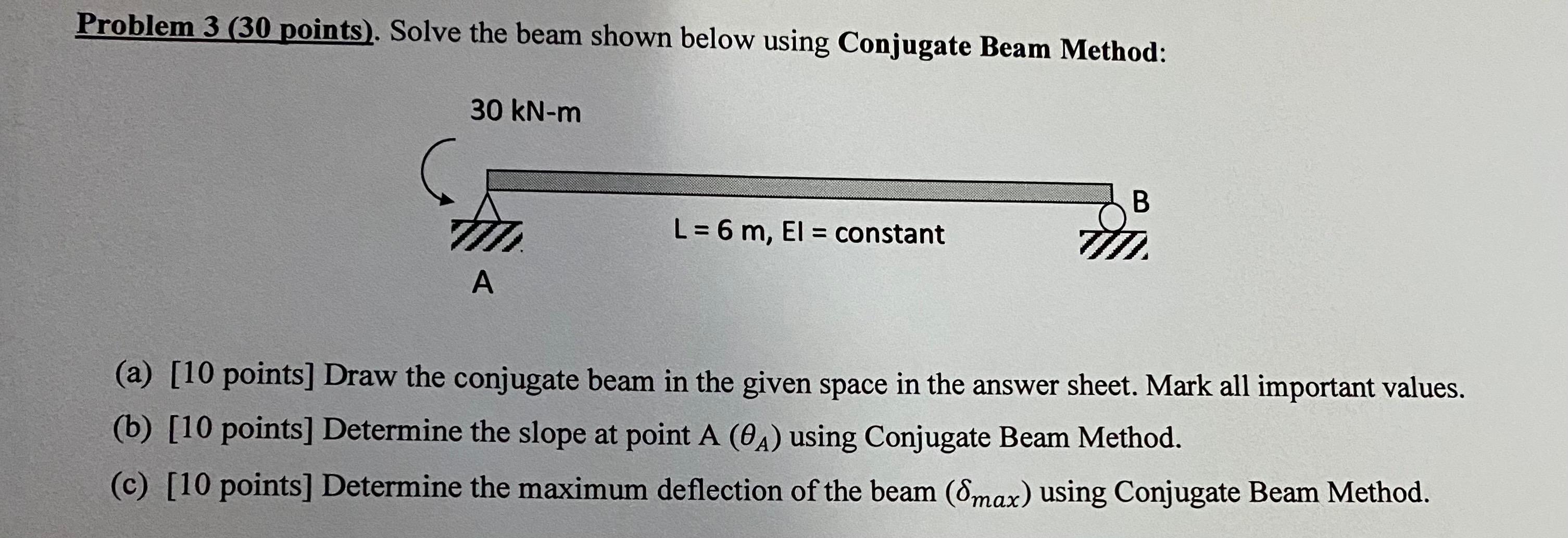 Solved Problem 3 (30 points). Solve the beam shown below | Chegg.com