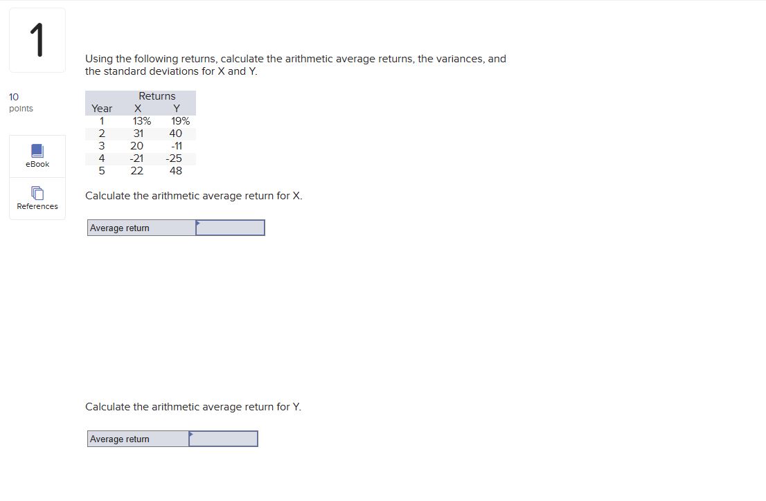 Solved 1pointsReferencesUsing the following returns, | Chegg.com