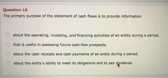 Solved Question 16 The primary purpose of the statement of | Chegg.com