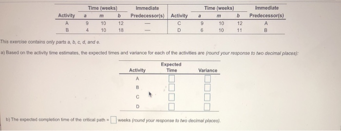 Solved Time (weeks) Immediate Time (weeks) Immediate | Chegg.com