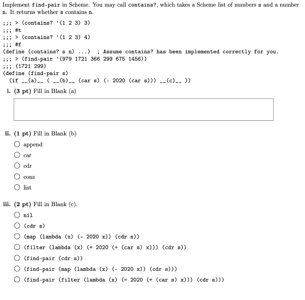 Solved Implement find-pair in Scheme. You may call | Chegg.com