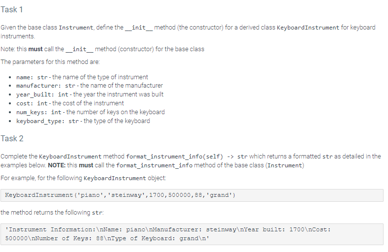 Solved Given the base class Instrument, define the __ init _ | Chegg.com