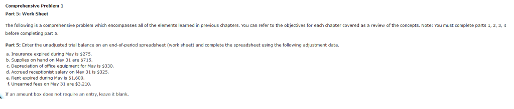 Comprehensive Problem1 Part 5: Work Sheet The | Chegg.com