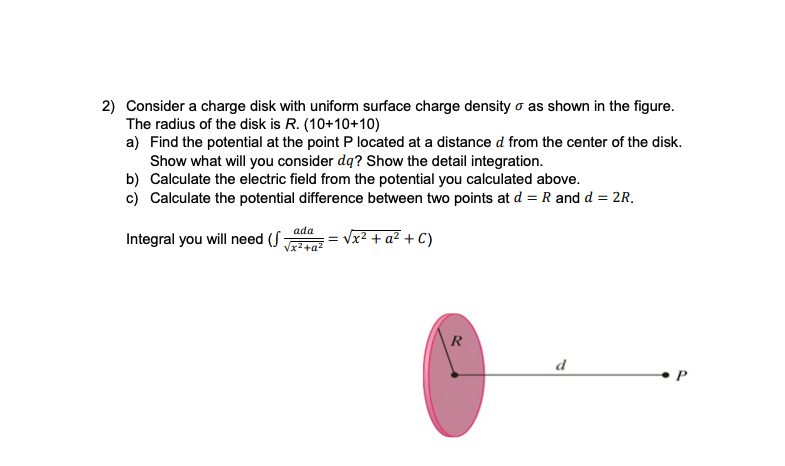 Solved Consider a charge disk with uniform surface charge | Chegg.com