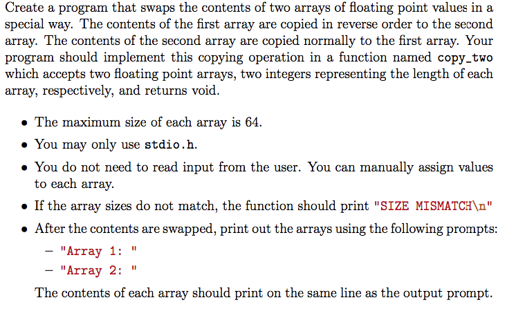 Solved Create a program that swaps the contents of two | Chegg.com