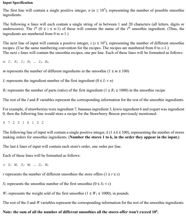 Solved Problem Description: Making Smoothies A smoothie is a | Chegg.com