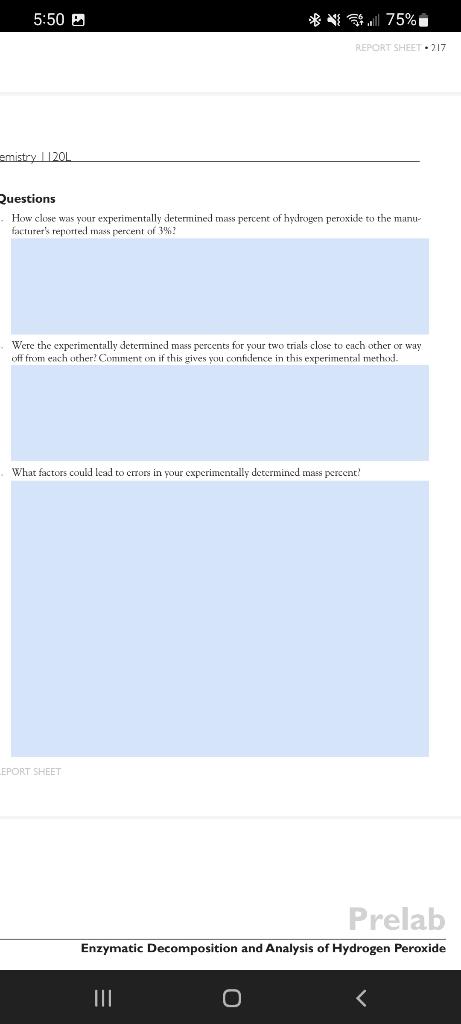 Enzymatic Decomposition and Analysis of Hydrogen | Chegg.com