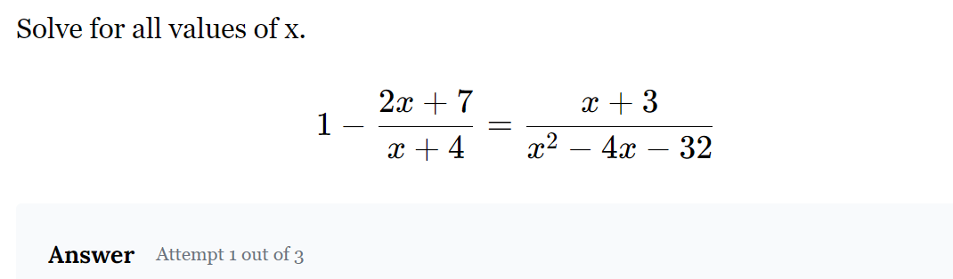 Solved Solve for all values of x. 1−x+42x+7=x2−4x−32x+3 | Chegg.com